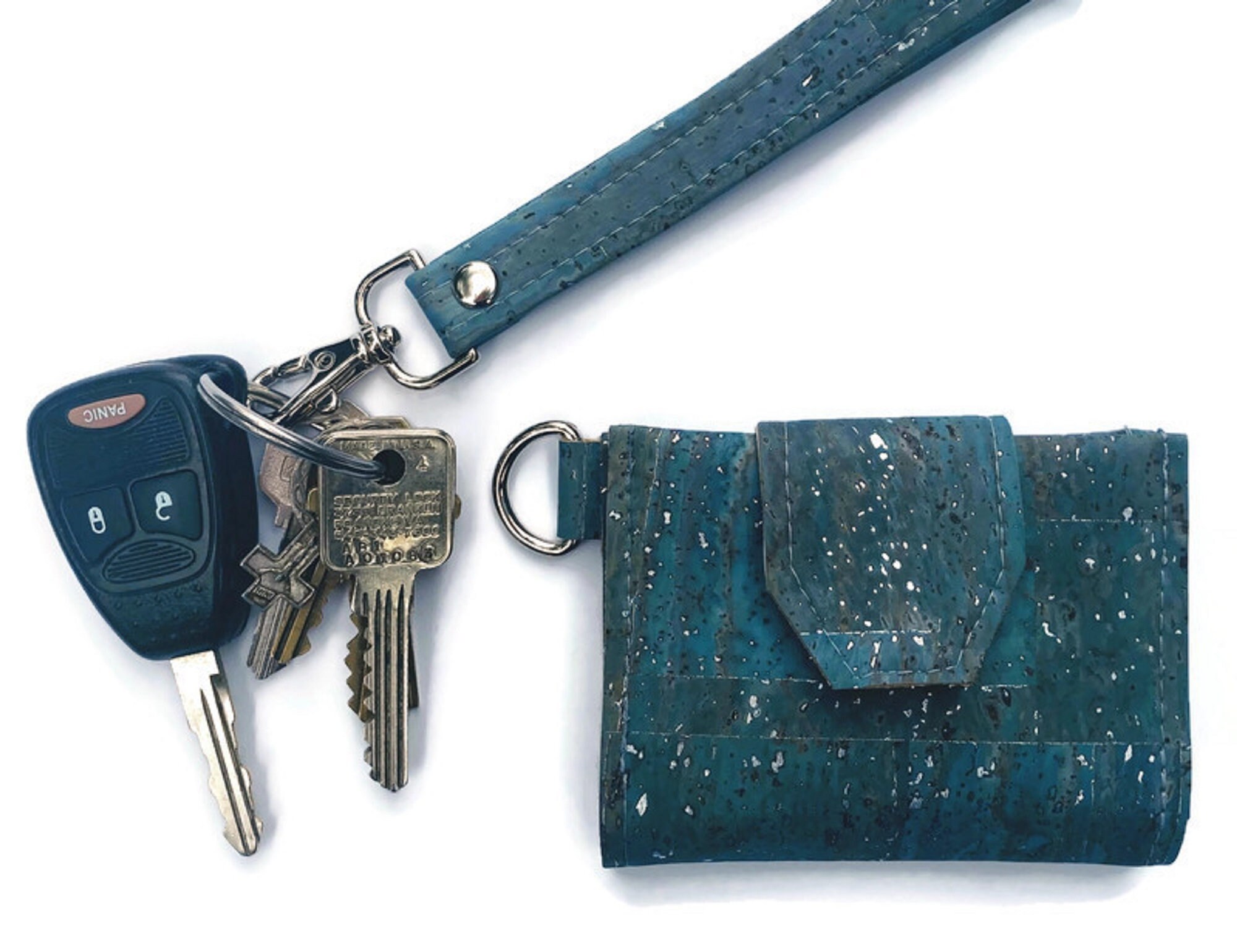 Slim Cork Wallet, Key Fob Wristlet Wallet, Blue W/silver Cork - Etsy