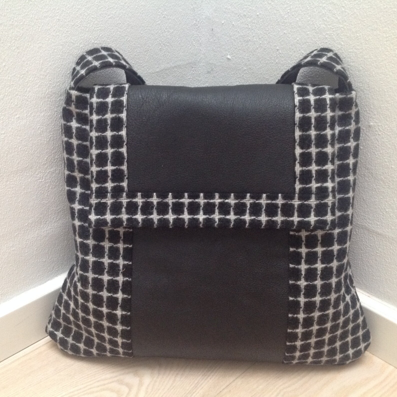 Black and White Checkered Messenger Bag Sewn From Wool Tweed and ...
