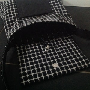 Black and White Checkered Messenger Bag Sewn From Wool Tweed and ...