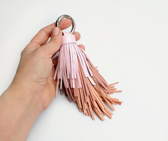 Soft Pink Leather Tassel Keychain Large Tassel | Etsy