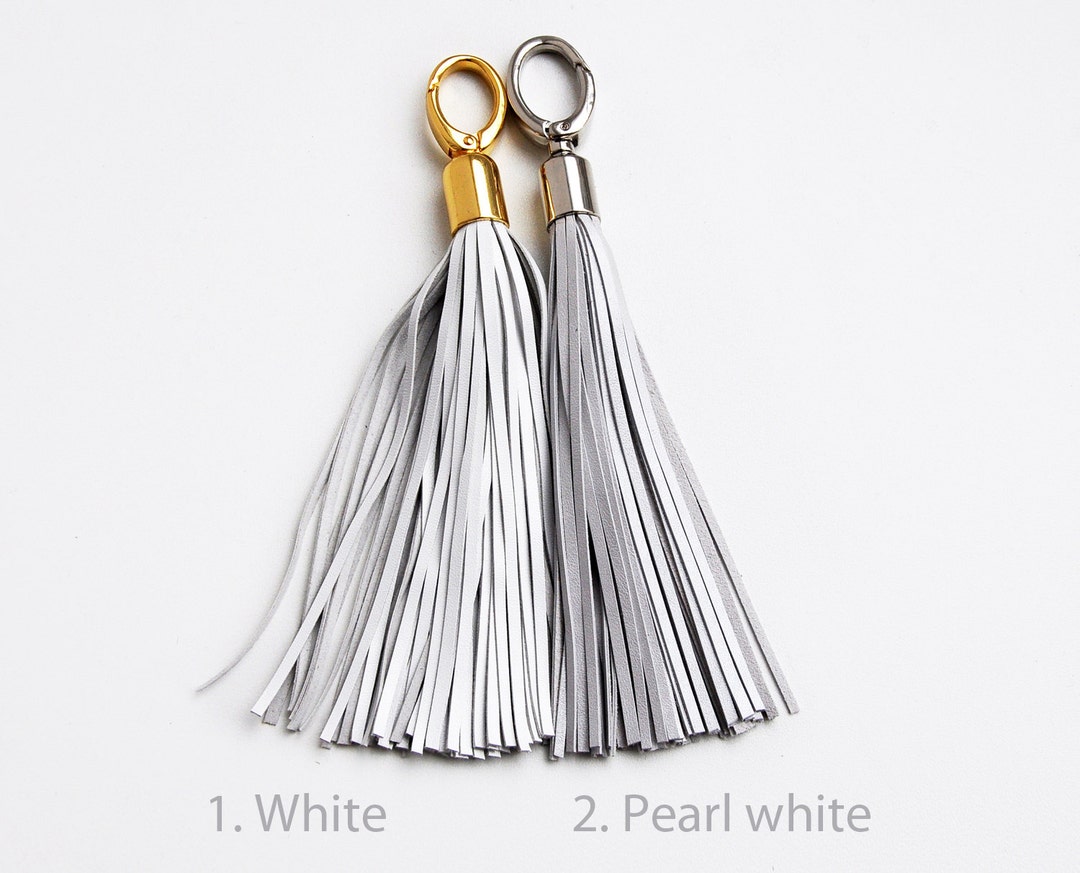 Leather Tassel, White or Pearl White Long Tassel, Large Tassel - Etsy