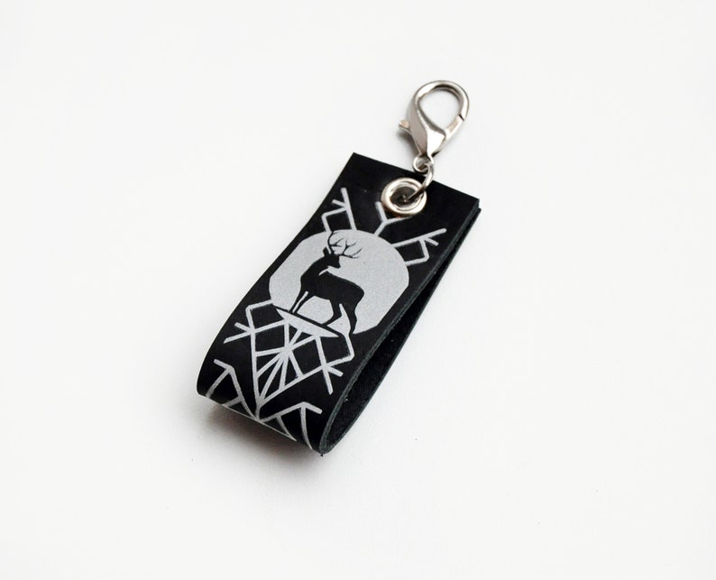 Reflective Leather Key Chain With Stylized Animal Image - Etsy