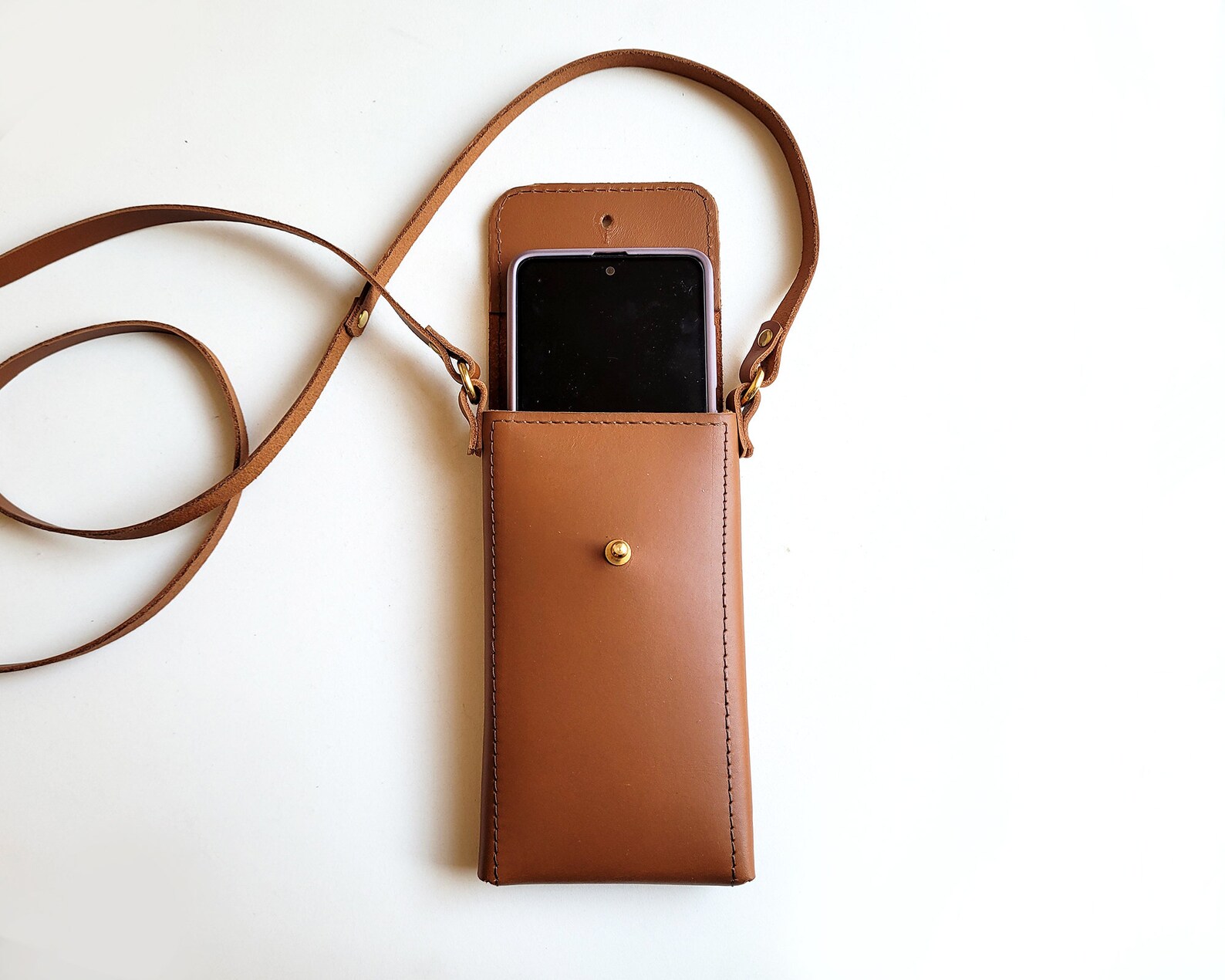 Leather Mobile Phone Bag With Crossbody Strap and Card Pocket, Brown ...