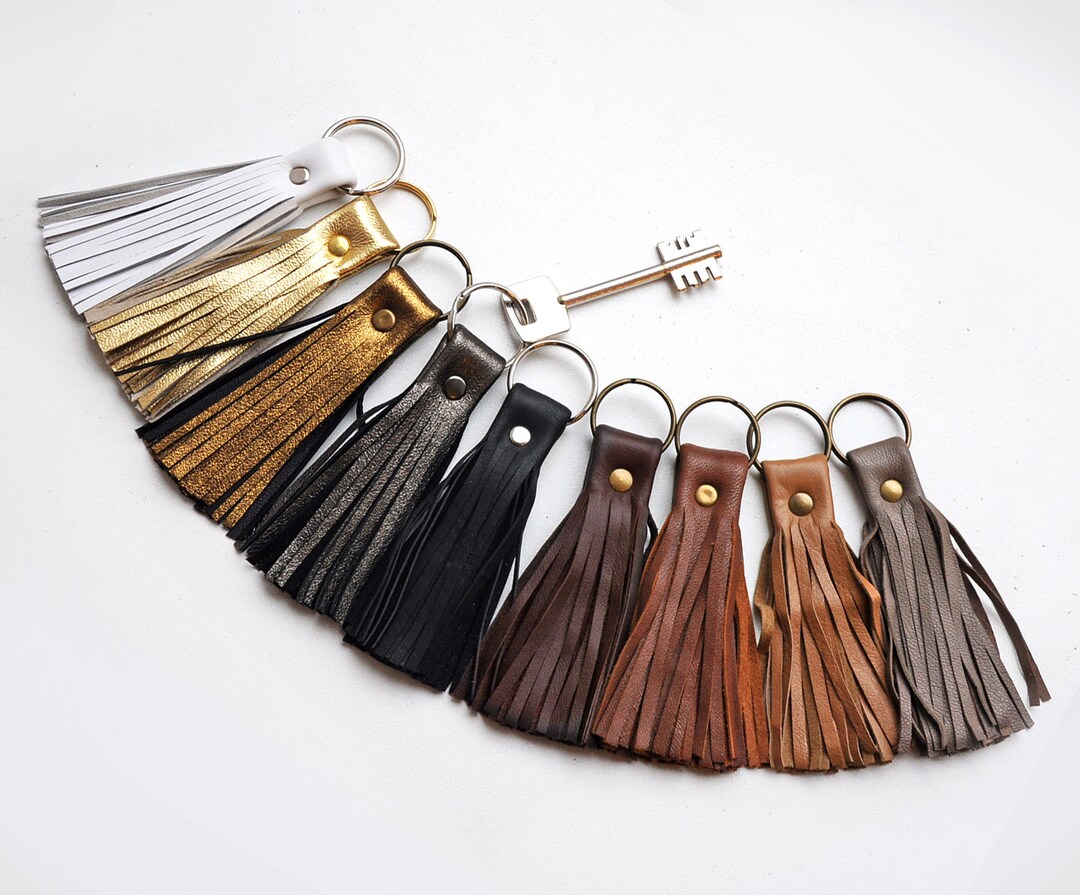 Leather Tassel Key Chain, White, Gold, Brown and Black Colors - Etsy