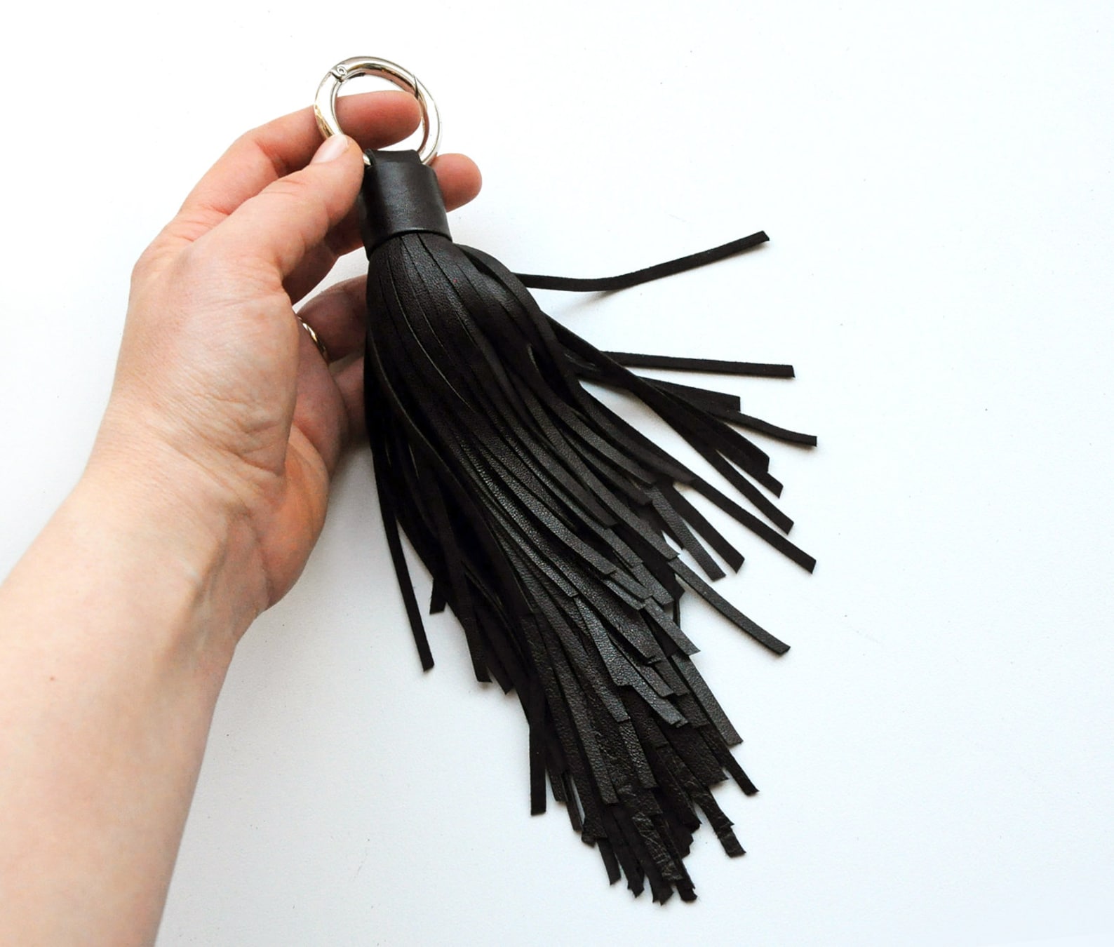 Leather Tassel Keychain Large Black Tassel - Etsy