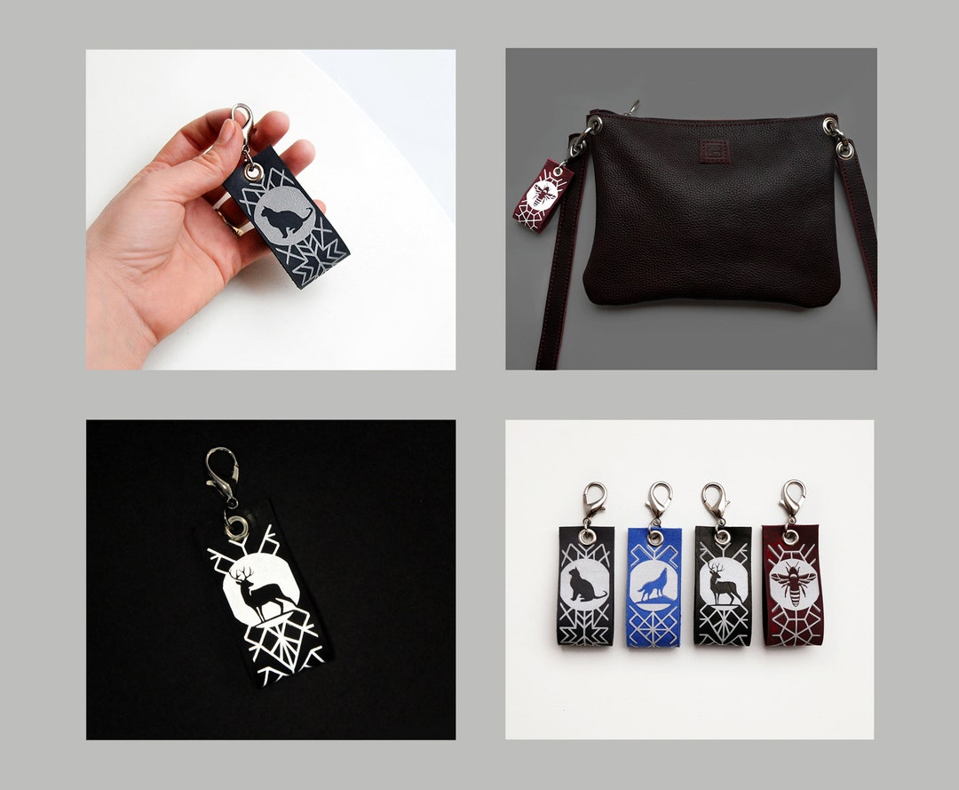 Reflective Leather Key Chain With Stylized Animal Image - Etsy