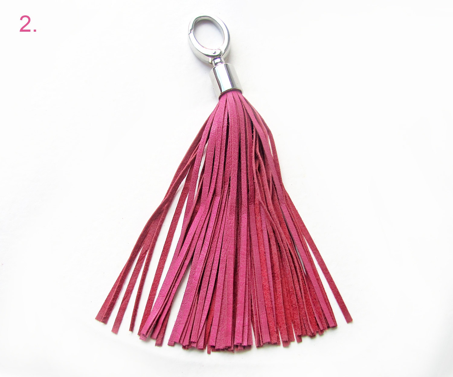 Leather Tassel keychains Hot pink and peach long tassel | Etsy