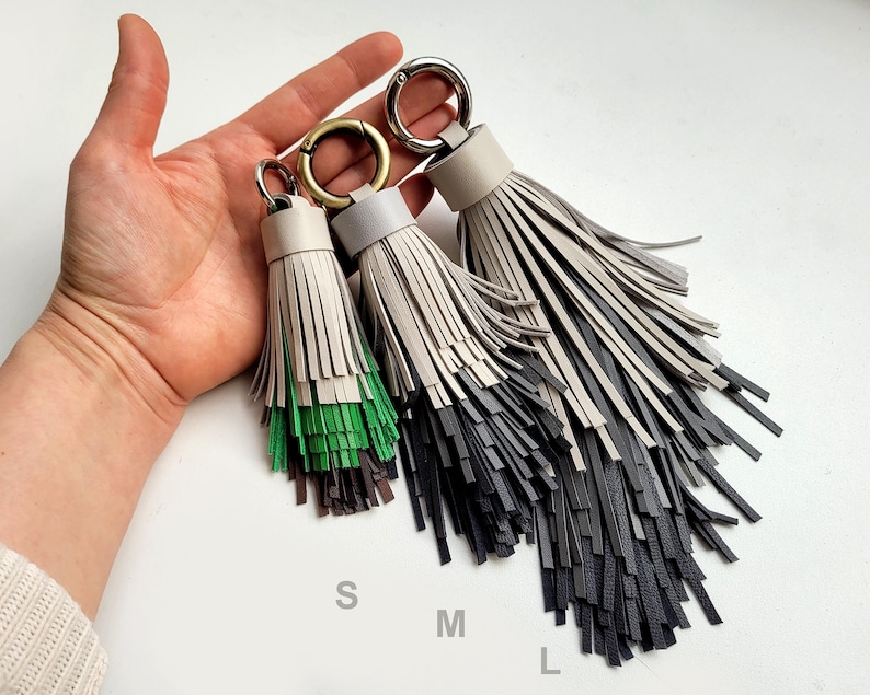 Leather Tassel Keychain Large Black Tassel - Etsy