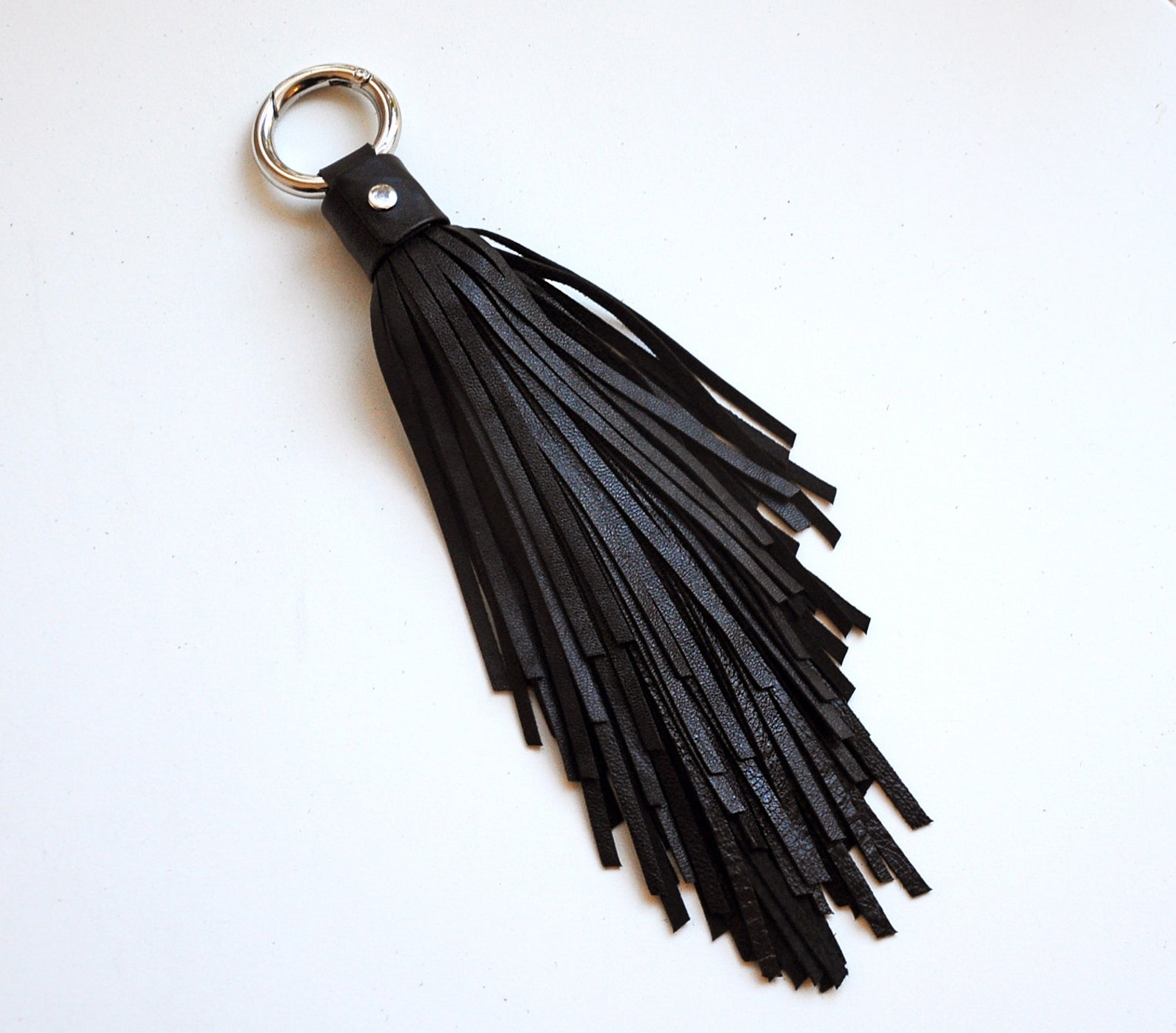Leather Tassel Keychain Large Black Tassel - Etsy