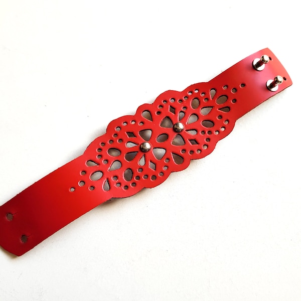 Red Leather Bracelet - Etsy