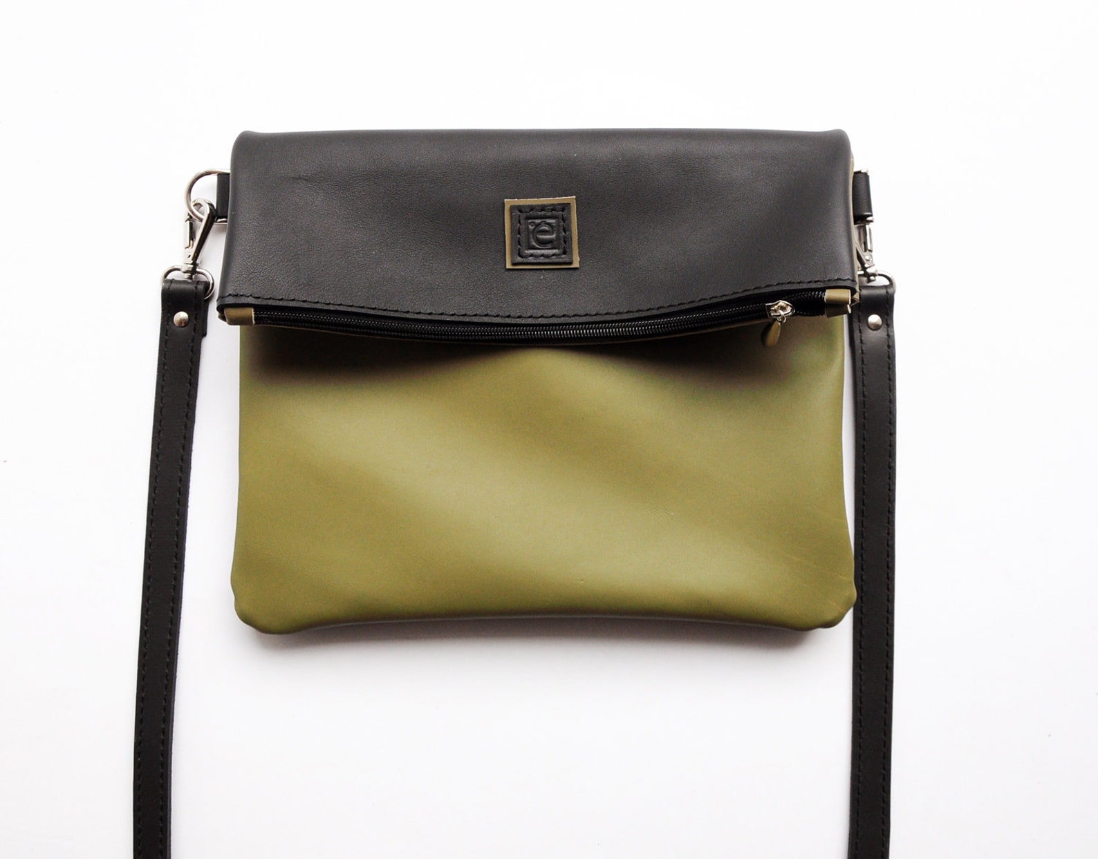 Fold Over Leather Bag Olive Green Leather Cross Body Bag - Etsy