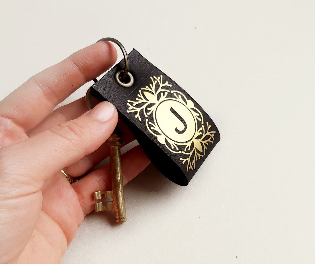 Monogram Leather Key Chain With Two Letters. Gold Personalized Leather ...