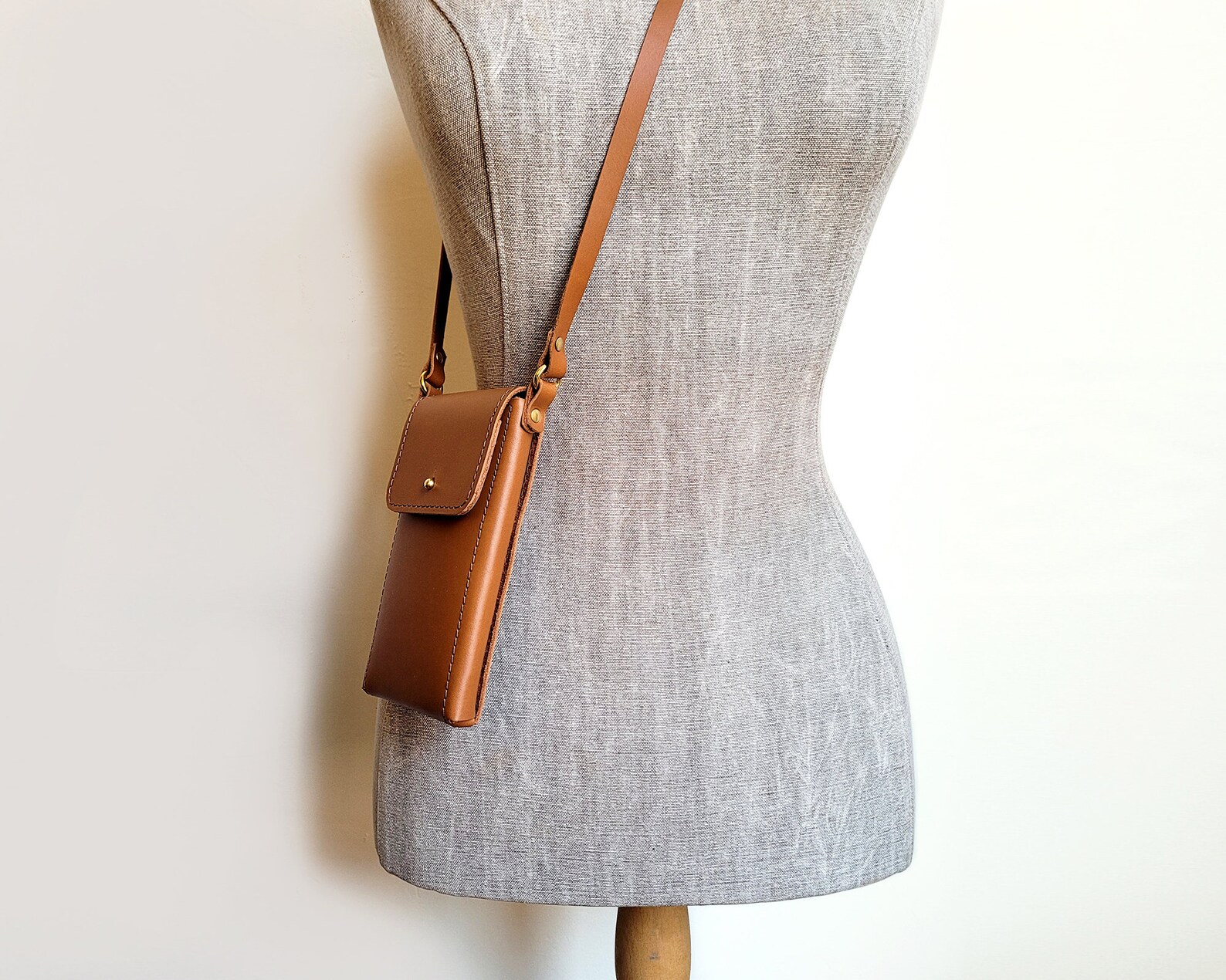 Leather Mobile Phone Bag With Crossbody Strap and Card Pocket, Brown ...