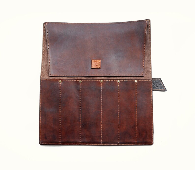 Leather Knife Roll, Personalized Chefs Knife Case, Dark Brown Leather ...