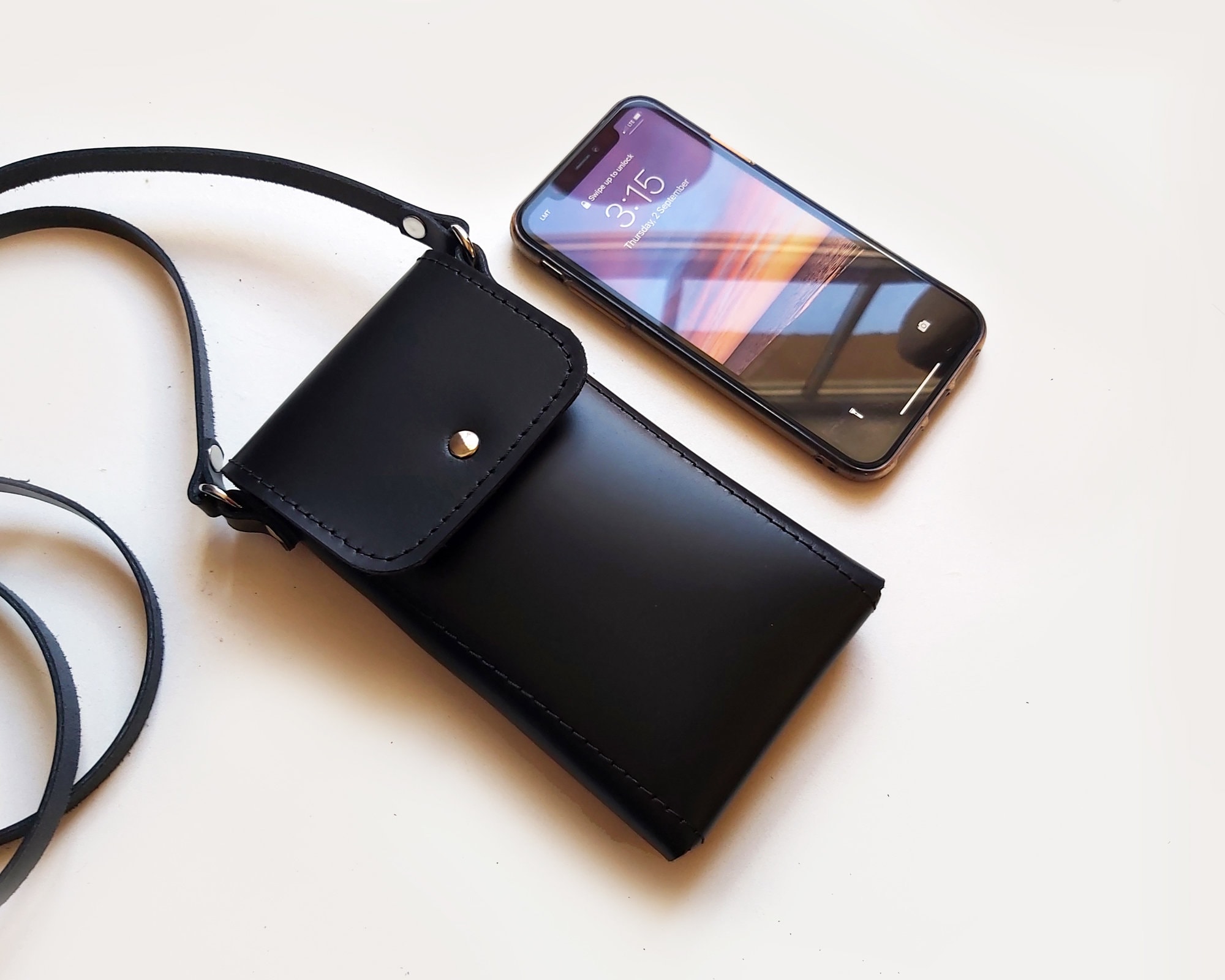 Leather Mobile Phone Bag With Crossbody Strap and Card Pocket | Etsy
