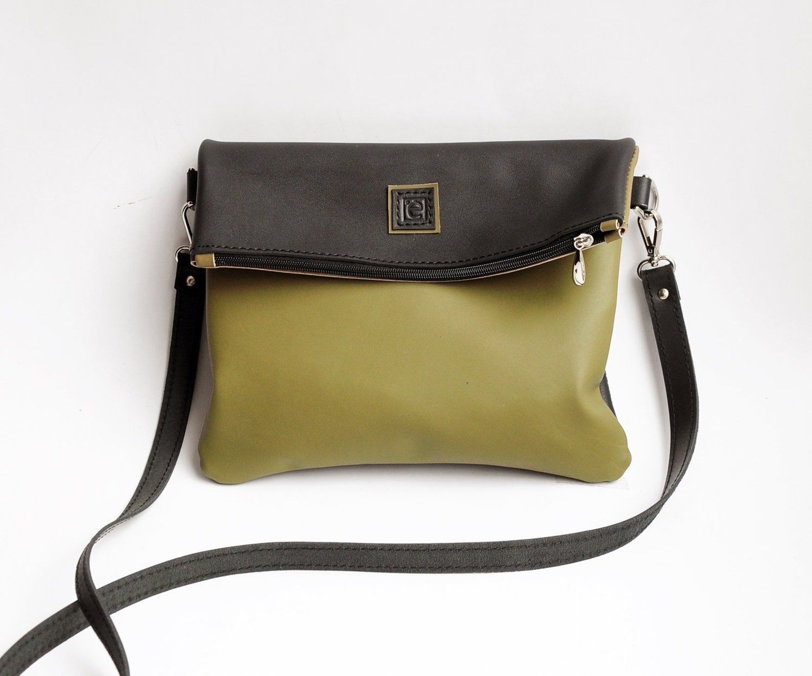 Fold Over Leather Bag Olive Green Leather Cross Body Bag - Etsy