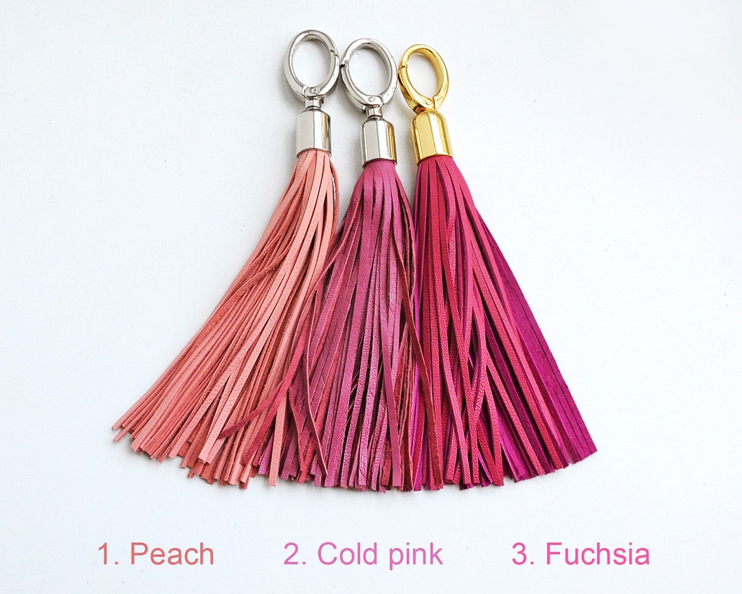 Leather Tassel Keychains, Hot Pink and Peach Long Tassel - Etsy