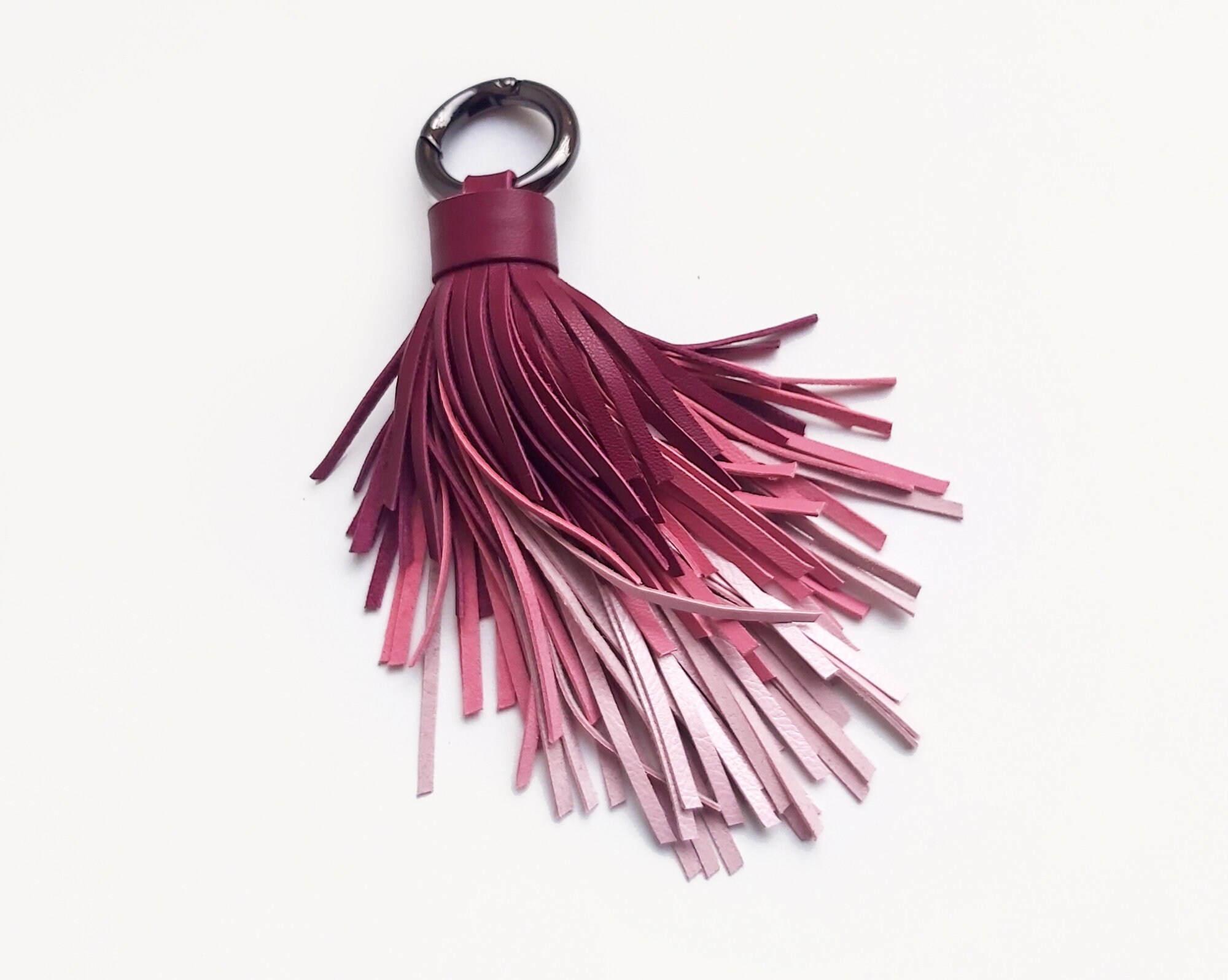 Ombre leather tassel keychain Large tassel Burgundy tones | Etsy
