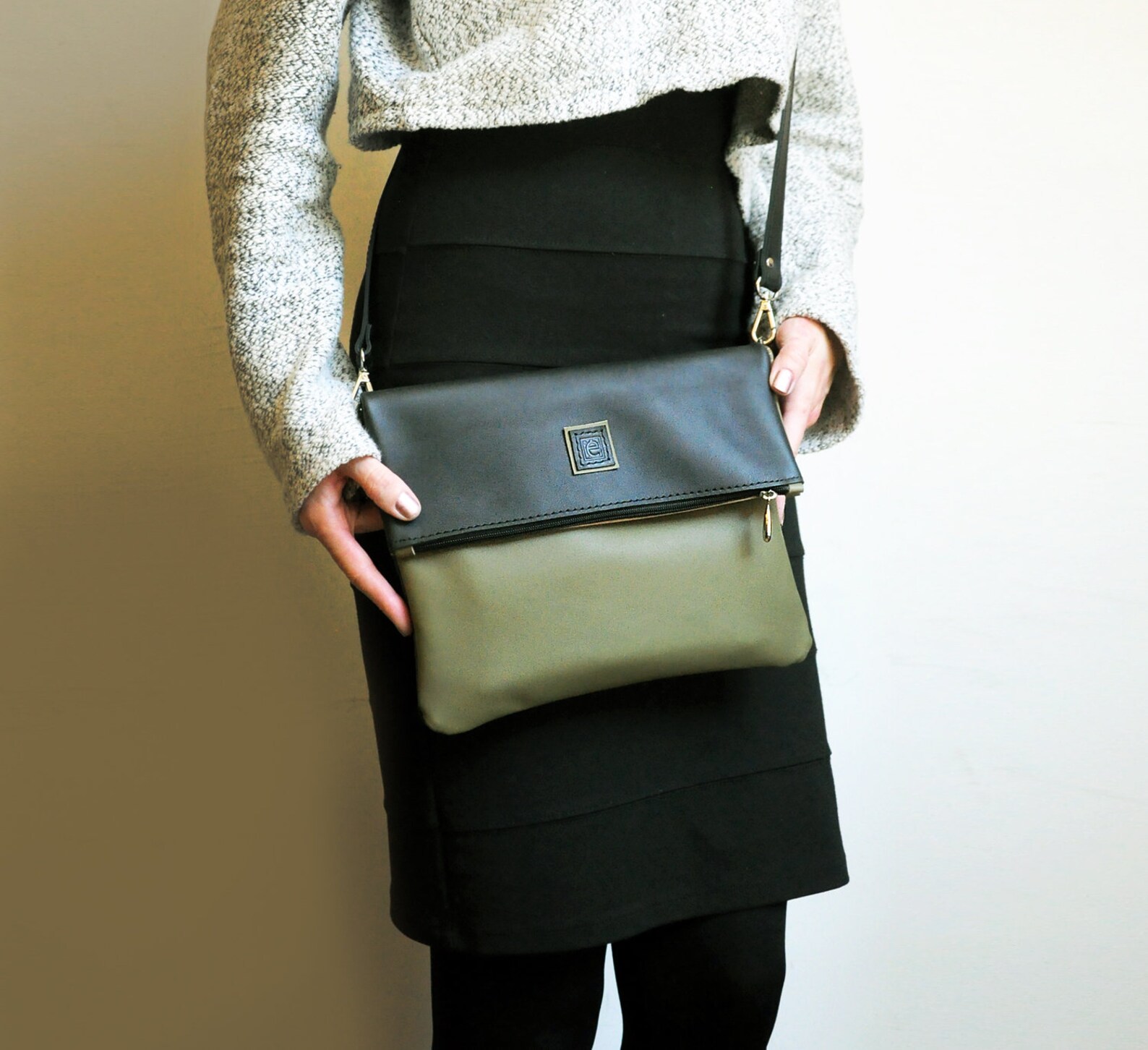 Fold Over Leather Bag Olive Green Leather Cross Body Bag - Etsy