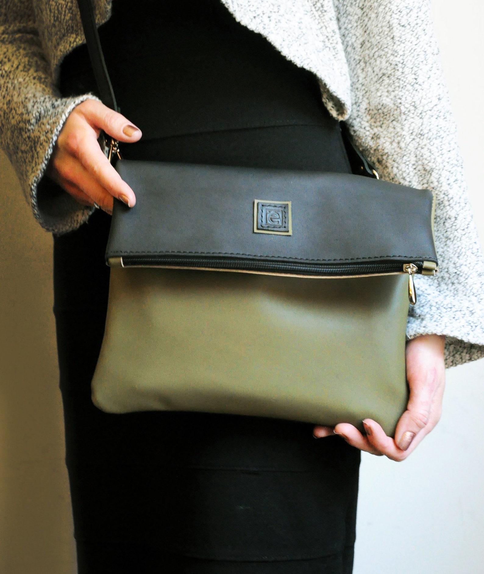 Fold Over Leather Bag Olive Green Leather Cross Body Bag - Etsy