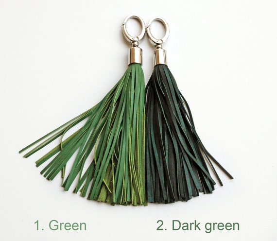 Leather Tassel Keychain Green or Dark Green Long Tassel - Etsy