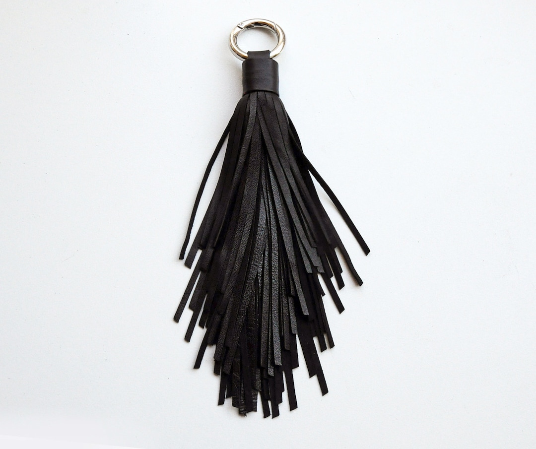 Leather Tassel Keychain, Large Black Tassel - Etsy