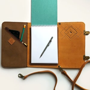 Handmade Leather Sketchbook Case With Crossbody Strap, Personalized ...