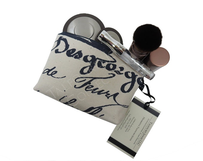 Ivory French Script Cosmetic Pouch Zipper Makeup Bag X-small Zipper ...