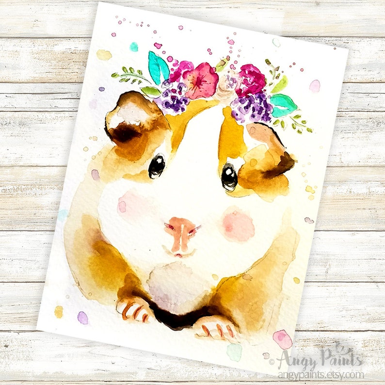 Animal Watercolor Painting Guinea Pig Guinea Pig Print | Etsy