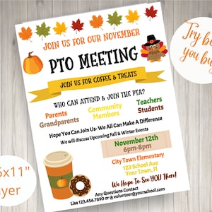 EDITABLE PTO Fall Meeting PTA Meeting November Informational Flyer ...