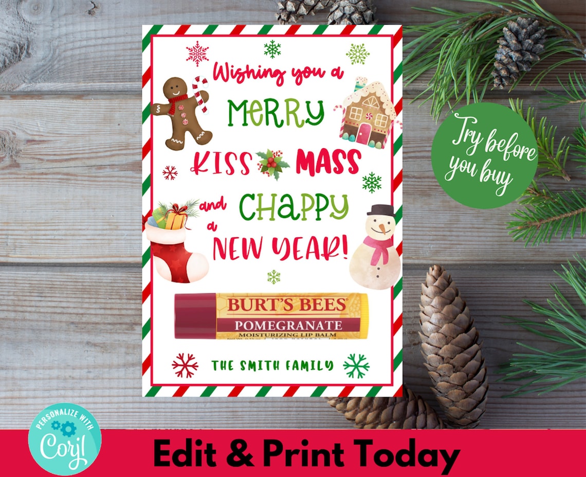 Merry Kissmas Printable Tag Chappy New Year Tag Holiday Lip - Etsy