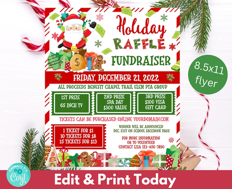 Christmas Raffle Ticket Fundraiser Flyer Holiday Split the - Etsy