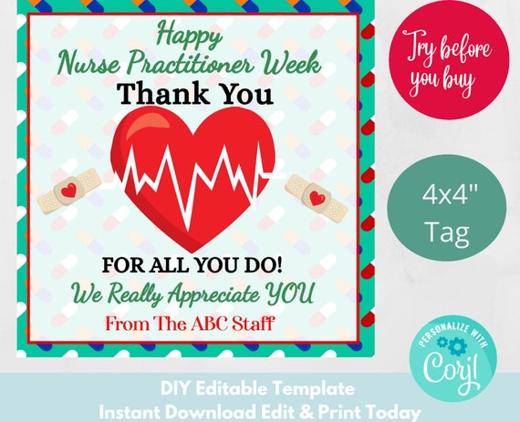 Nurse Practitioner Week Gift Tag, Gifts for Medical Staff, Appreciation ...