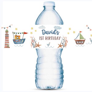 Editable Nautical Water Bottle Labels Boy Under the Sea Birthday ...