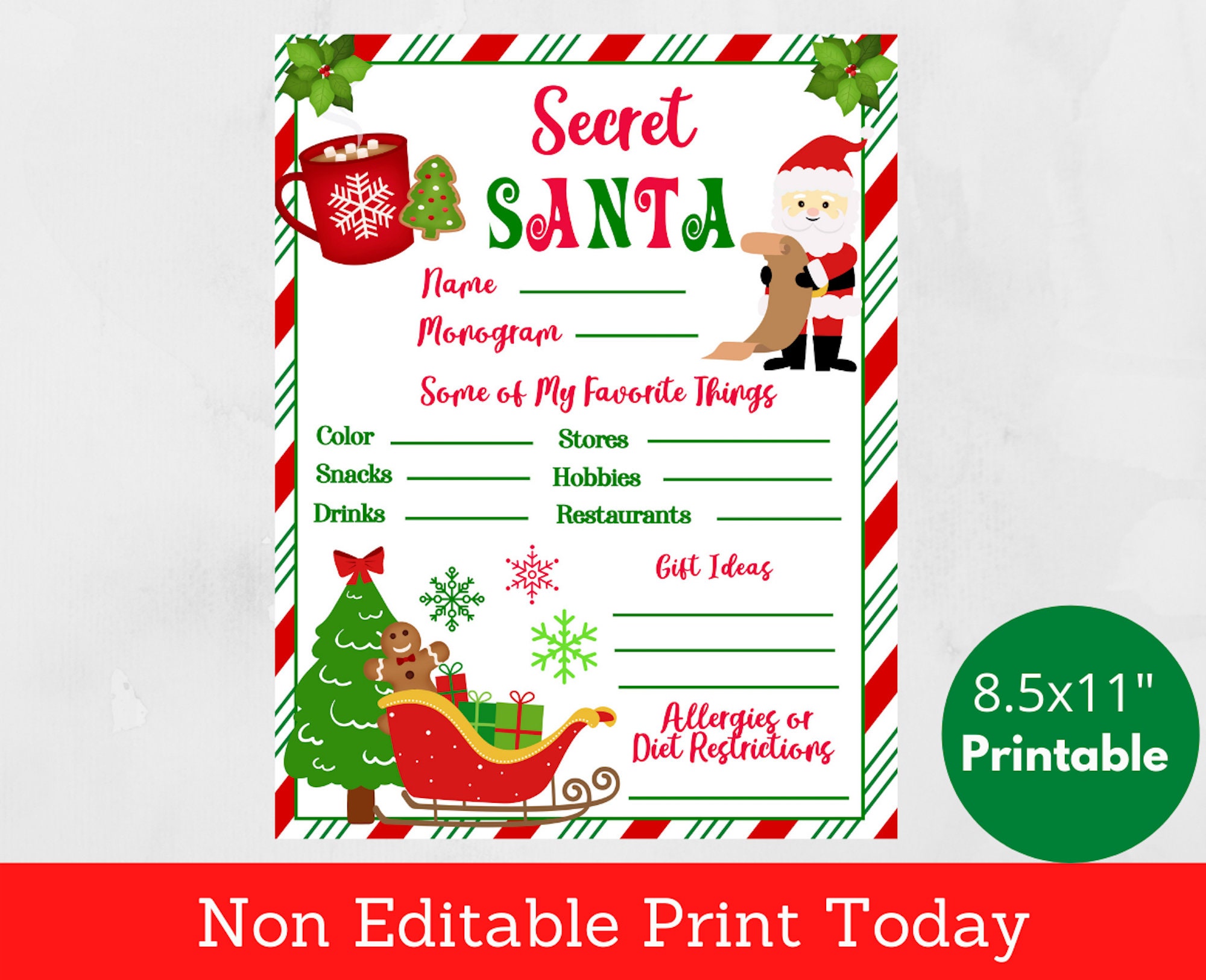 Secret Santa Gift Exchange Questionnaire Survey Holiday Gift Exchange ...