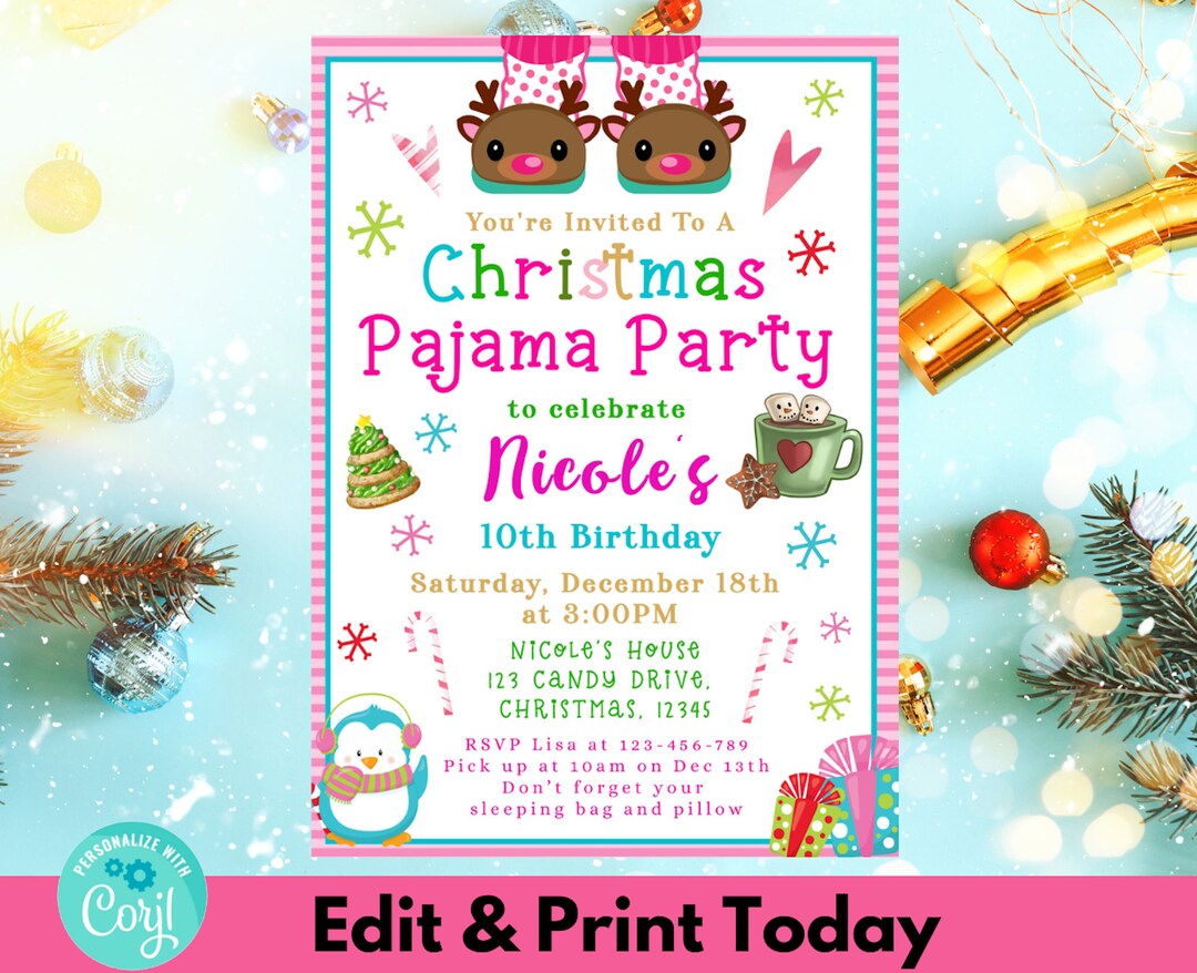 Christmas Pajama Party Invitation, Christmas Pajama Party, Sleepover ...
