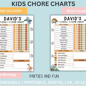 Dinosaur Chore Chart for Kids Printable Kids Daily Weekly ...