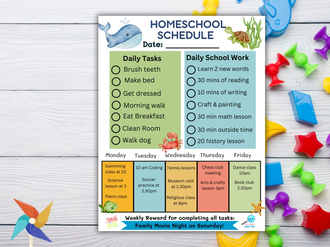 Editable Homeschool Schedule Sea Animals Printable Kids Preschool ...