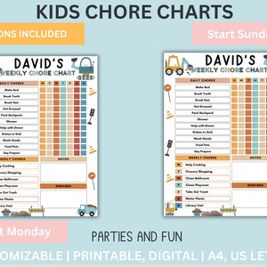 Construction Chore Chart for Kids Printable Kids Daily Weekly ...