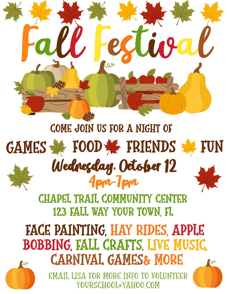 EDITABLE Fall Festival Fall Harvest Flyer Fall Poster | Etsy