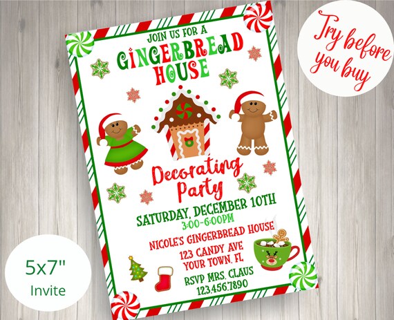 Editable Gingerbread House Decorating Party Invitation Kids Holiday ...