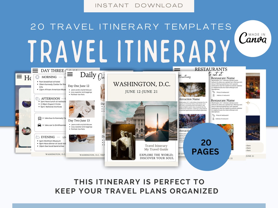 Editable Washington DC Travel Itinerary Template Washington DC Trip ...