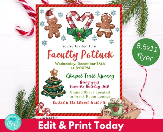 Christams Faculty Potluck Invitation, Holiday Event Invite, School ...