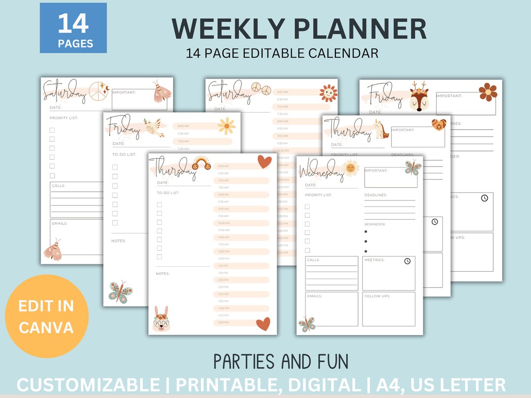 Groovy Editable Weekly Planner Checklist Printable Weekly to Do List ...