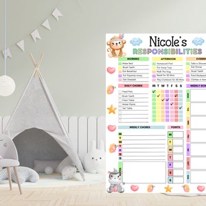 Chore Chart Editable Kids Tribe Animals Responsibility Chore Chart for ...