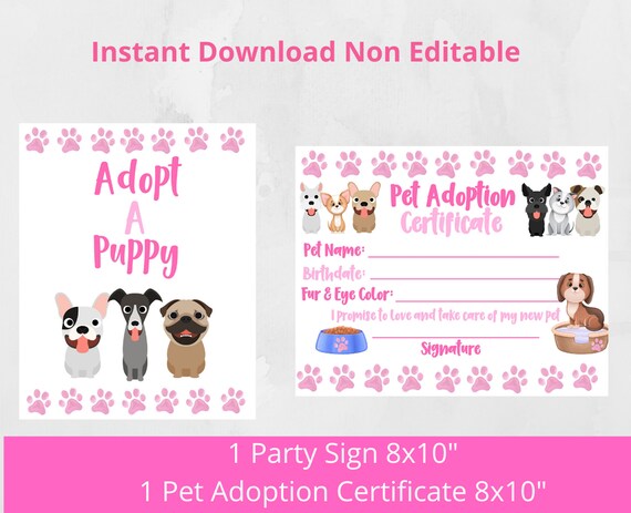 Puppy Adoption Certificate Puppy Party Games Adopt a Puppy Party Sign ...