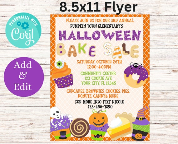 Halloween Bake Sale Flyer Bake Sale Flyer Fundraiser Flyer Halloween ...