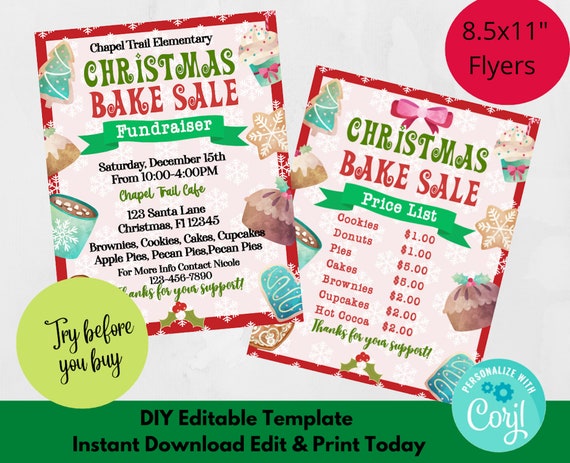 EDITABLE Christmas Bake Sale Flyer - School Bake Sale Flyer - Church ...