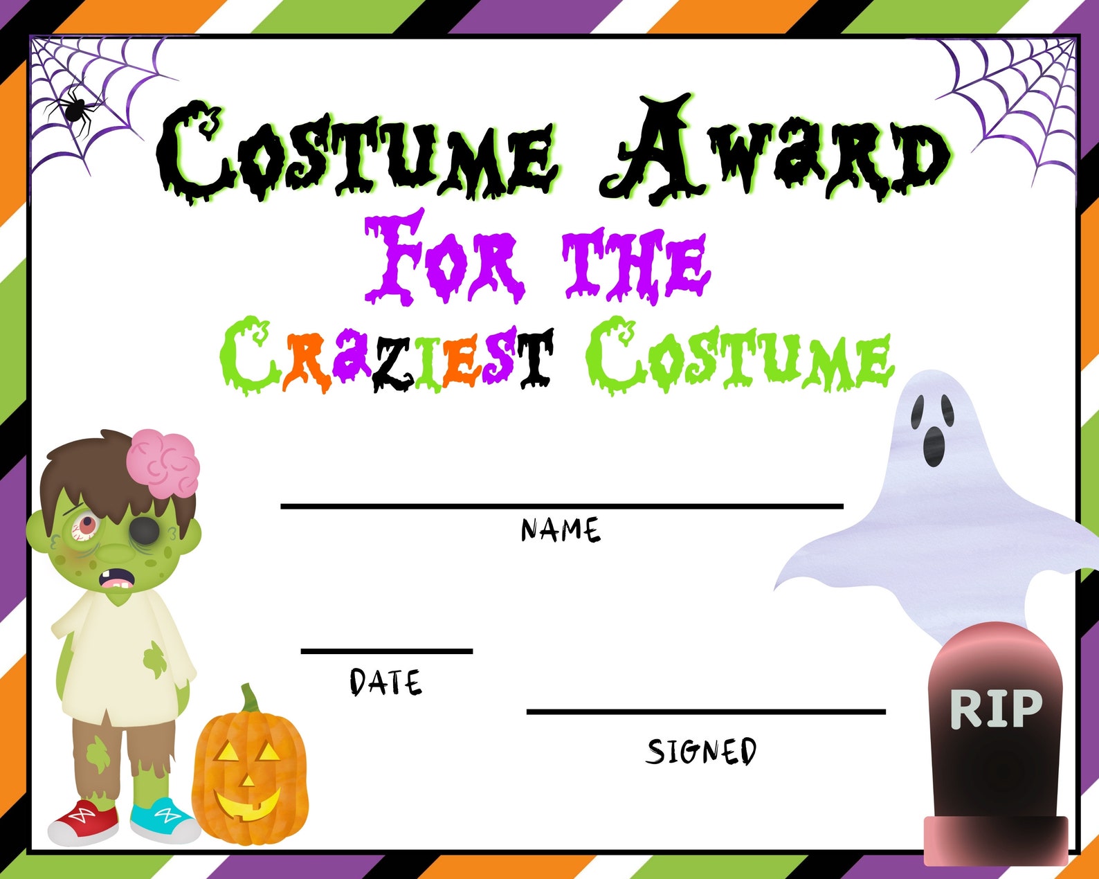 Costume Awards Halloween Printable Certificates Instant - Etsy