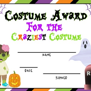 Costume Awards Halloween Printable Certificates Instant Download ...